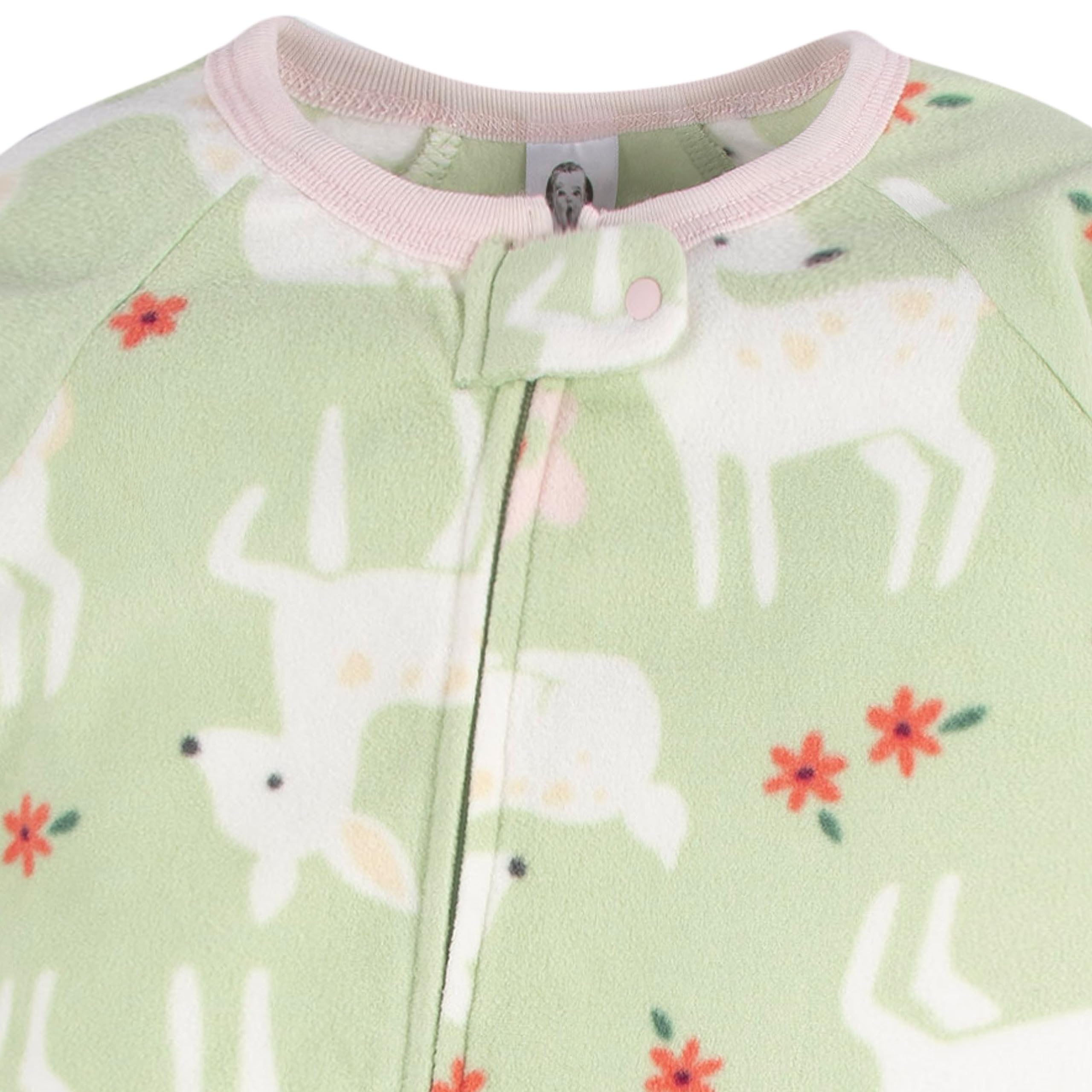 Gerber Baby Girls Flame Resistant Fleece Footed Pajamas 2-pack, Pink Deer, 3T