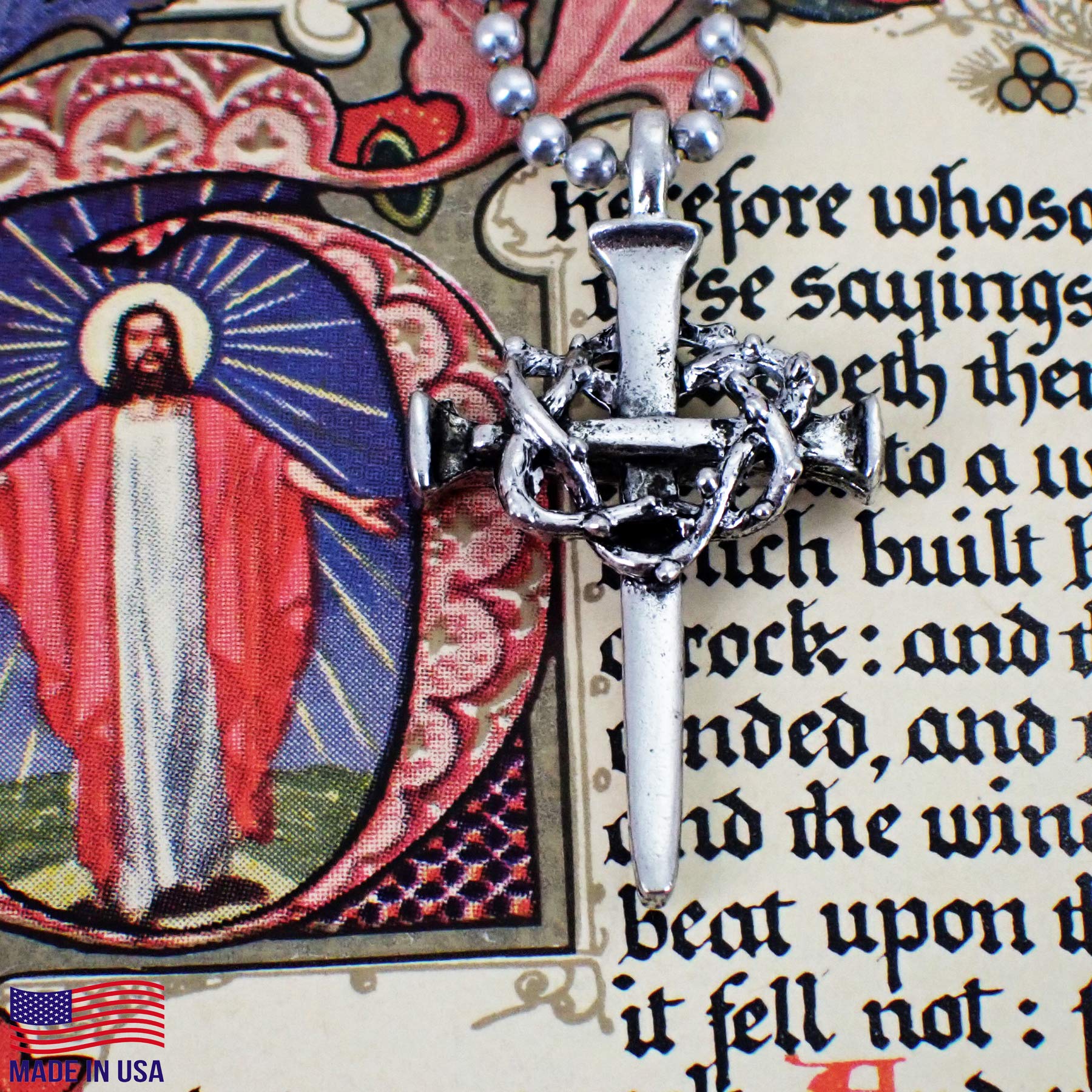 FORGIVEN JEWELRY Nail Cross Crown of Thorns Necklace on Ball Chain