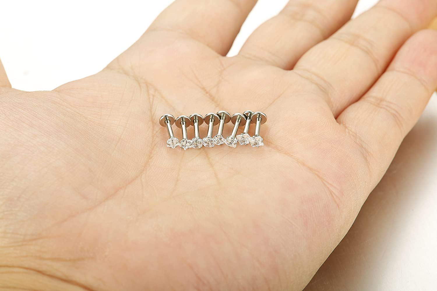 FUNRUN JEWELRY 4 Pairs 16G Stainless Steel Monroe Lip Rings Nose Studs Body Jewelry Piercing 3mm CZ 6mm
