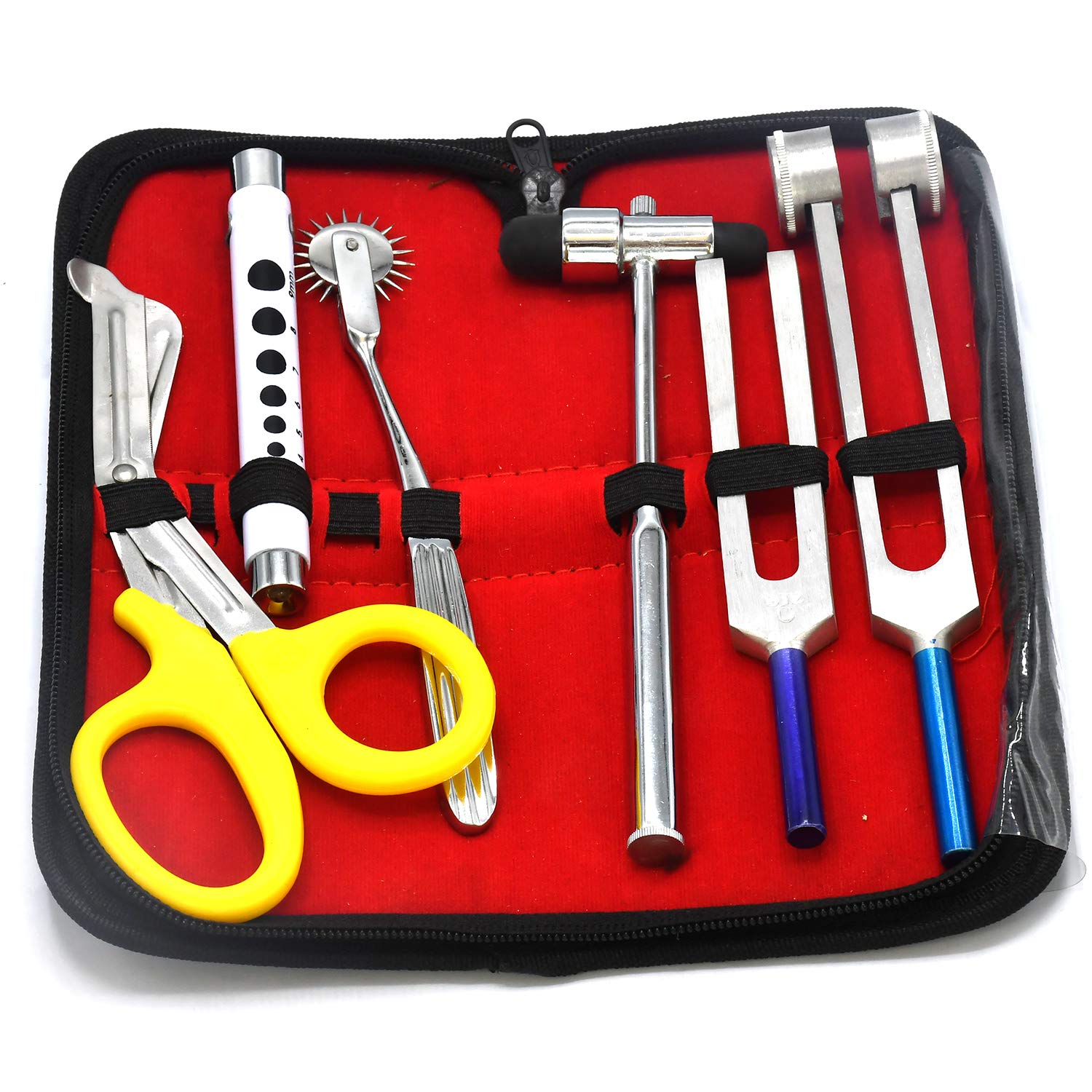 PRECISE CANADA Set Of 6 Pcs Reflex Percussion Buck Hammer + Penlight +tuning Fork C 128 C 512 + Bandage Scissors 7.25" + Wartenberg Pinwheel