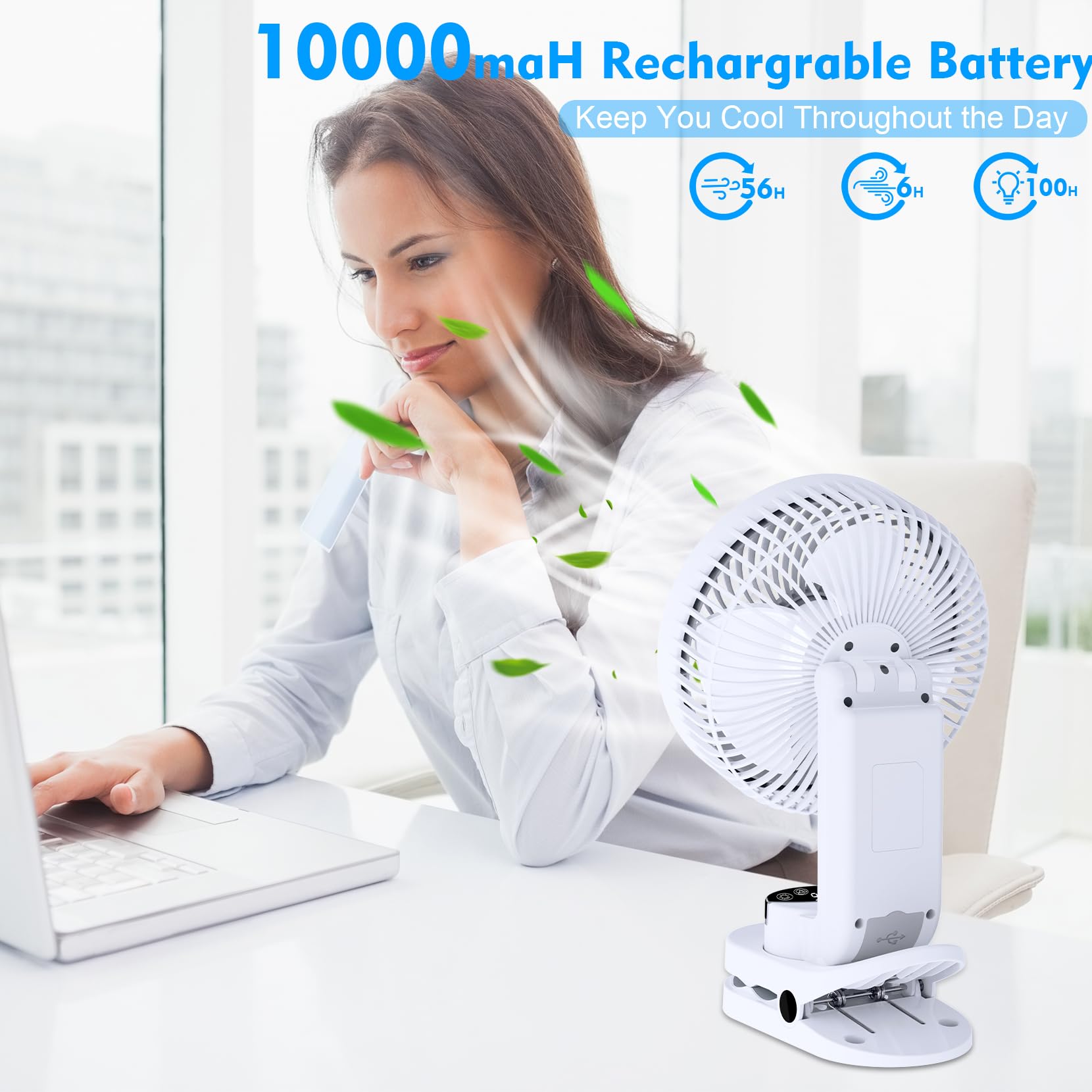 TDONE 8 Inch Clip on Fan, 10000mAh Battery Operated Desk Fan With 9 Speeds, Auto Oscillation Rechargeable Camping Fan With Atmosphere Light and Remote, USB-C Powered Fan for Office Desktop Outdoor