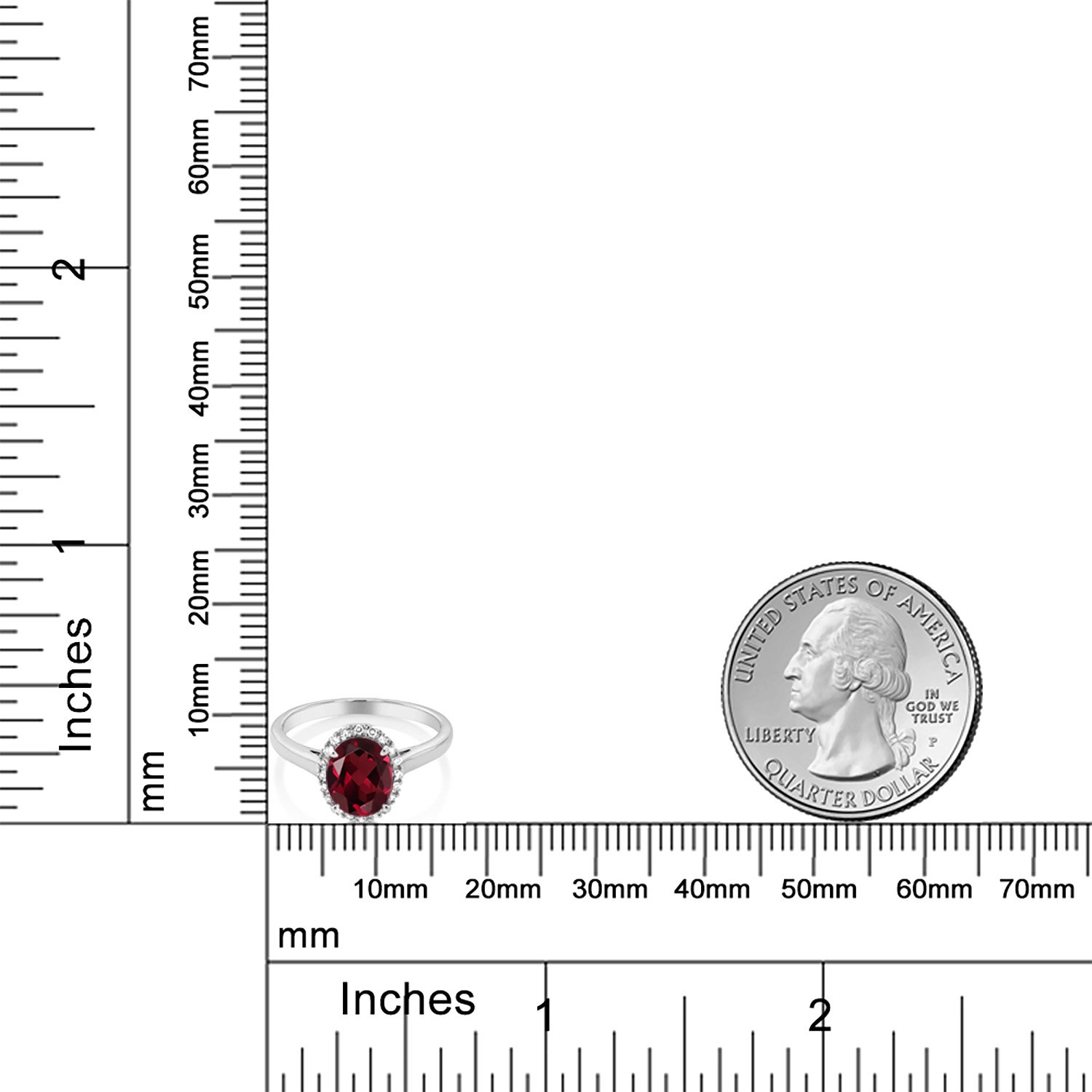 Gem Stone King 10K White Gold Red Rhodolite Garnet Women Engagement Ring (2.00 Ct Oval) (Size 6)
