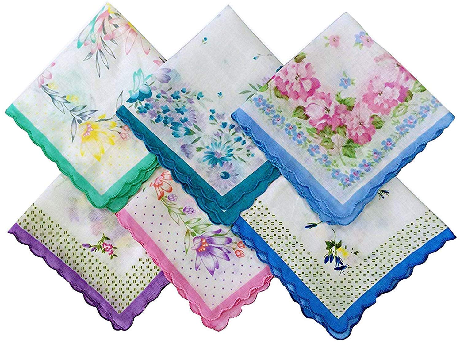 Forlisea 10 Pieces Womens Beautiful Cotton Floral Handkerchief Wendding Party Fabric Hanky