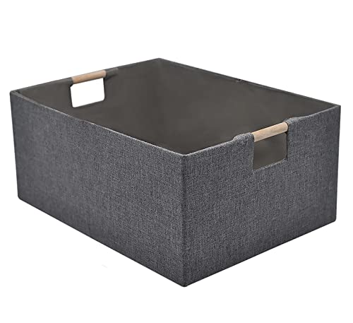xianshengle Rectangular Storage Bin Durable Baskets for Storage Decorative Collapsible Cube Storage Basket with Sturdy Wood Carry Handles for Cube Sundries Organizing Toys Clothes Office (Grey) Large