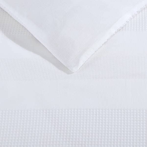 Vera Wang - Queen Duvet Cover Set, Luxury Cotton Bedding with Matching Shams, All Season Home Decor (Waffle Stripe White, Queen)