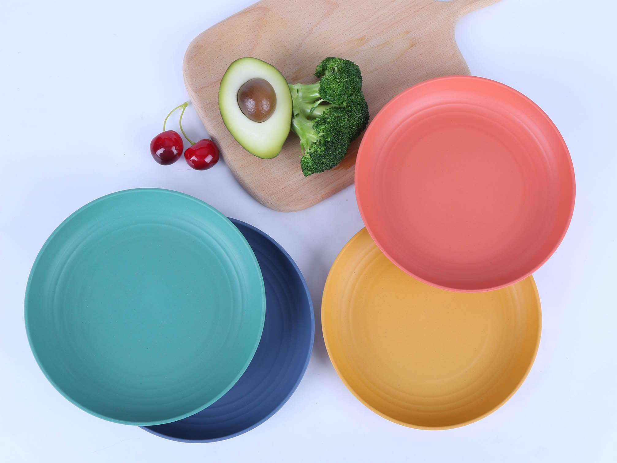 LuckyZone 7.8 Inches Unbreakable Wheat Straw Plates - Lightweight & Reusable Plate Sets of 4 for Kitchen Dishes - Dishwasher & Microwave Safe - Healthy, BPA Free & Eco-Friendly (4 Color)