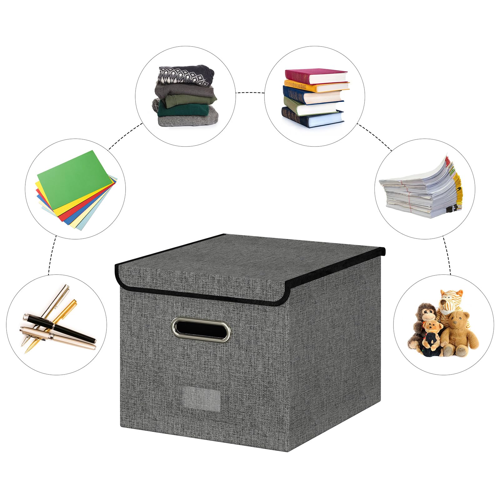 Forlogic File Organizer Box with Lid, Collapsible Linen File Box for Letter/Legal Folder, Filing Box, File Folder Organizer with Hanging Folders for File Storage in Office/Home