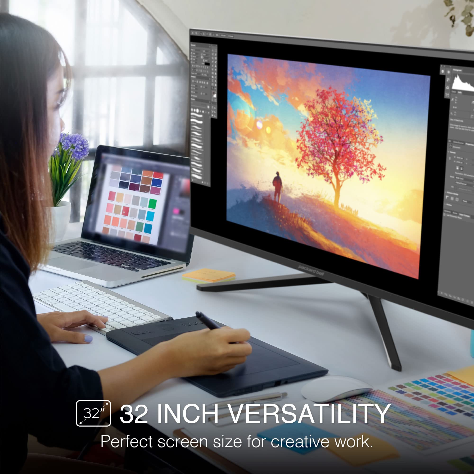 Packard Bell 32 Inch Full HD Monitor with Adjustable Stand, HDMI & VGA Ports, 75Hz Refresh Rate, 5ms Response Time & 178 Degree Viewing Angle for Students, Proffesionals & Gamers - 2 Pack