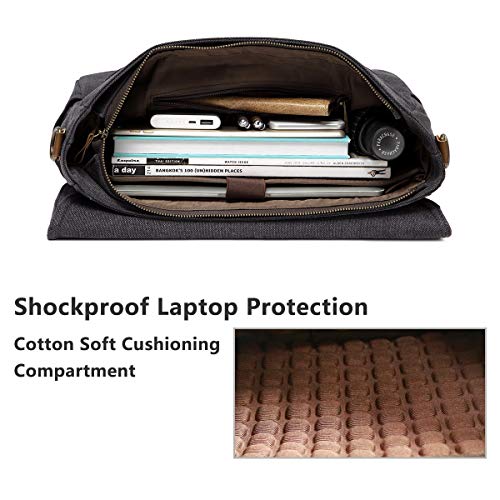 VASCHY Messenger Bag for Men, Vintage Water Resistant Waxed Canvas Satchel 15.6 inch Laptop Briefcase Shoulder Bag with Padded Shoulder Strap Gray