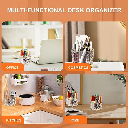 spxkd Desk Pencil Pen Holder 360 Degree Rotation 6 Slots Pencil Pen Cup Desk Organizer MultiFunctional Pen Pencil Marker Art Supply Organizer for Desk for Home Office Classroom & Art Studio