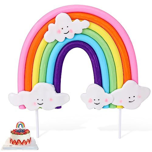 Rainbow Cake Topper,Soft Pottery Colorful Rainbow Cake Decoration Rainbow Theme Cake Supplies for Birthday Party Wedding Cake Decorations Supplies