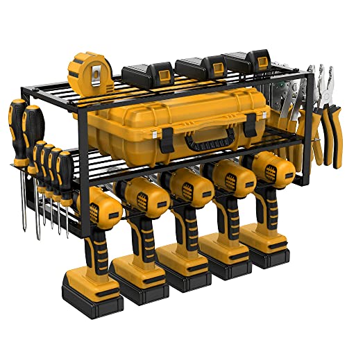 Power Tool Organizer, 3 Layers Wall Mount Drill Rack,Garage Wall Organizer with Shelf,Heavy Duty Garage Tool Organizer for Workshop, Tool Room, Garage, Utility Storage Rack.