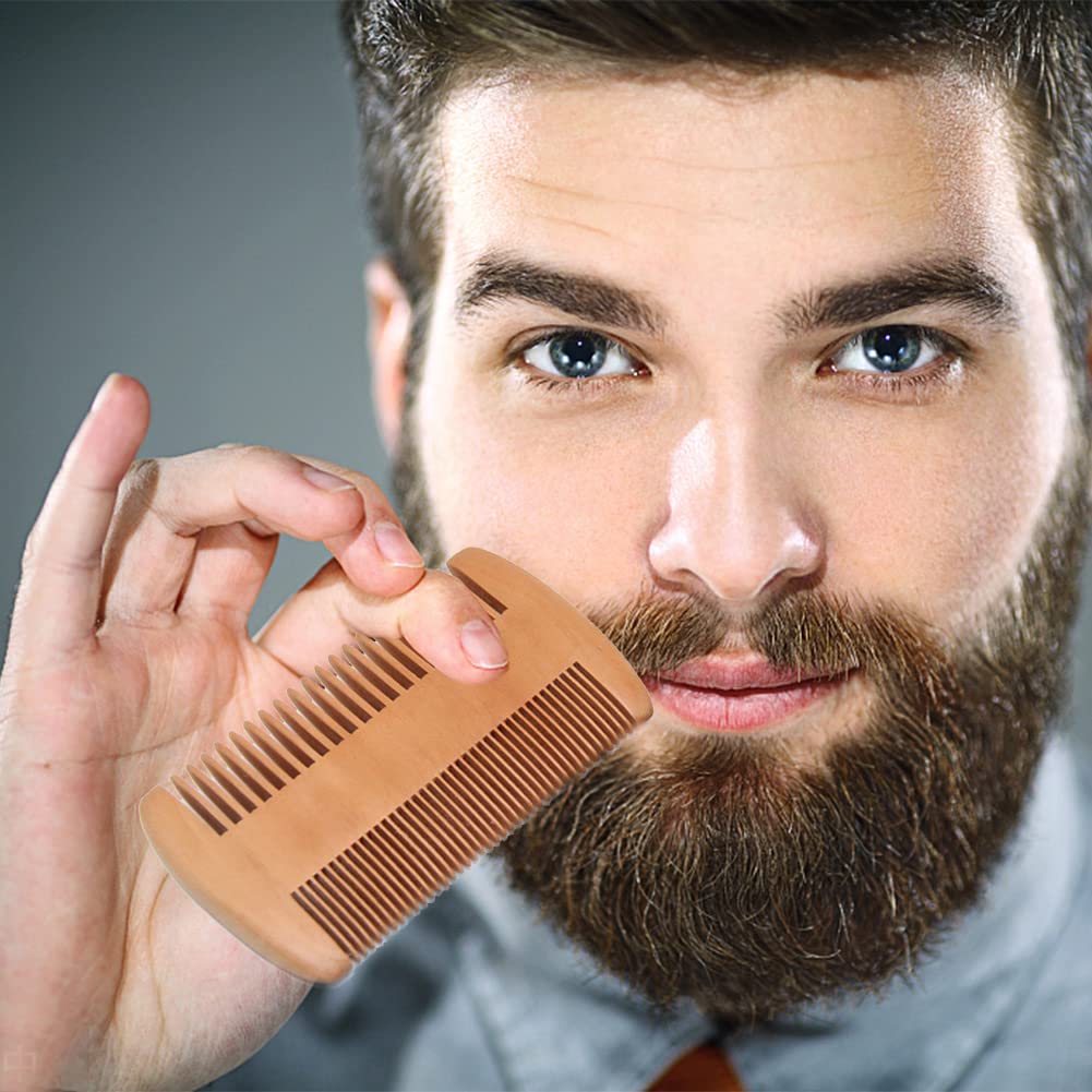 MUCXNIIY Wooden Beard Comb, 2 Pack Great for Head Hair, Beard Grooming & Mustache, Dual Action Fine & Coarse Teeth, Pocket Comb for Men, Dad