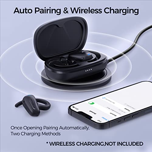 MSTHOO Open Ear Headphones with Mic, Wireless Bluetooth 5.3 Earbuds Reducing Hearing Loss, Wireless Charging, IPX7 Waterproof, 45H Playtime Sports Ear Buds for Running, Cycling, Workout with Earhooks