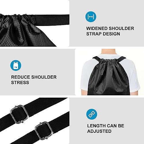 Qoosea Drawstring Backpack Sports Gym Bag with Shoe Compartment Water Resistant Drawstring Sackpack for Women Men (Black)