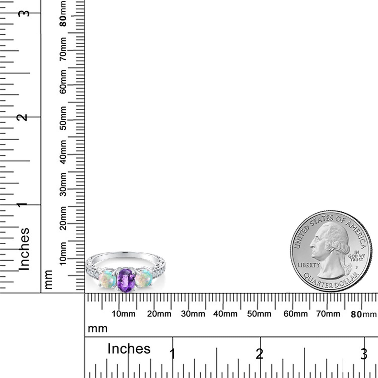 Gem Stone King 925 Sterling Silver Purple Amethyst and White Simulated Opal Engagement Ring For Women (1.87 Cttw, Oval Checkerboard Gemstone Birthstone, Available in size 5, 6, 7, 8, 9)