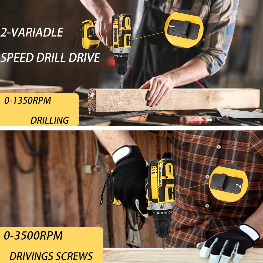 TIKTIK 21V Tool Set with Drill,119 PCS Cordless Drill Sets with 10MM 3/8" Keyless Chuck,25+1 Clutch,2x2.0Ah Battery,Home Tool Kit for All Purpose,Power Drill Set Combo Kit with Toolbox