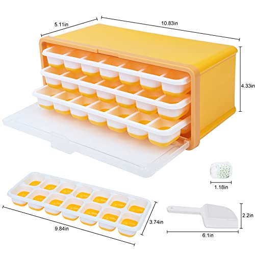 Korlon Silicone Ice Cube Tray with Lid and Bin, Ice Trays for Freezer with Lid Scoop Pull-out Design Easy to Release Ice Cube Trays for Whiskey Cocktails Cool Drinks, 42 Ice Cubes Total