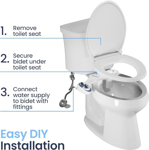 Self-Cleaning Nozzle, Fresh Water Non-Electric Bidet Attachment for Toilet Seat, Adjustable Water Pressure, Rear Wash (White)