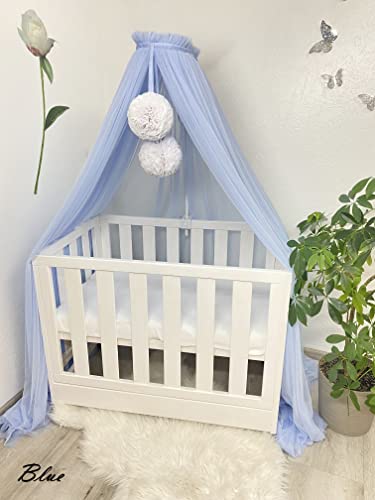 Soft canopy for nursery with holder and pompoms, Kids hanging tent for bedroom, Bed canopy, crib canopy, baby room decor, Nook baldachin (Dusty Pink)