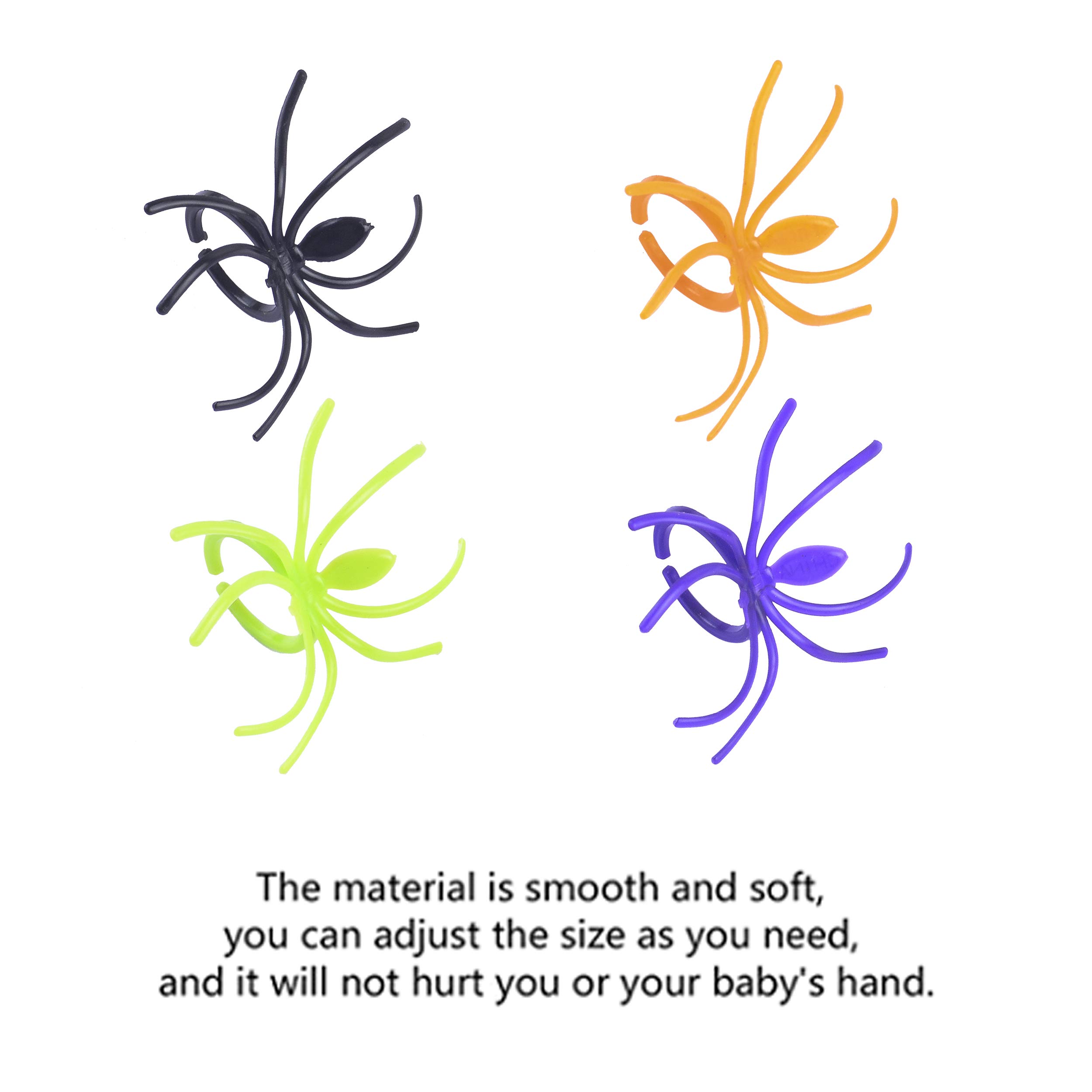 Tanlee 300 Pieces Halloween Plastic Spider Ring Stretch Spider Web Decor Table Scatter Cupcake Topper for Halloween and Spider Themed Party supplies