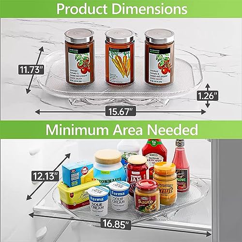 Square Lazy Susan for Refrigerator, Clear Turntable Organizer, 2 Pack 15.67'' Rectangular Fridge Organizers and Storage, Rotating Rack Organization for Kitchen, Counter Top, Cabinet Closet, Pantry