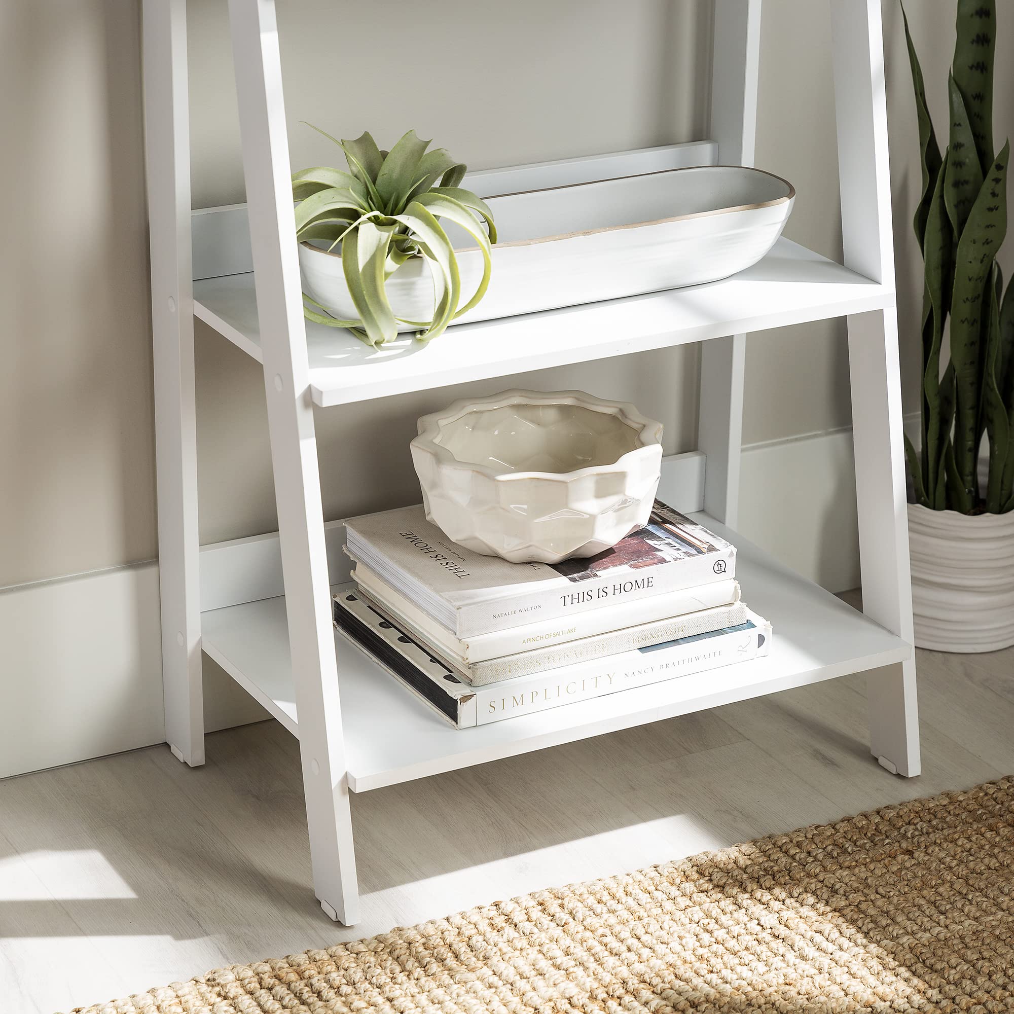 Walker Edison Sophia Modern 4 Shelf Ladder Bookcase , 55 Inch, White