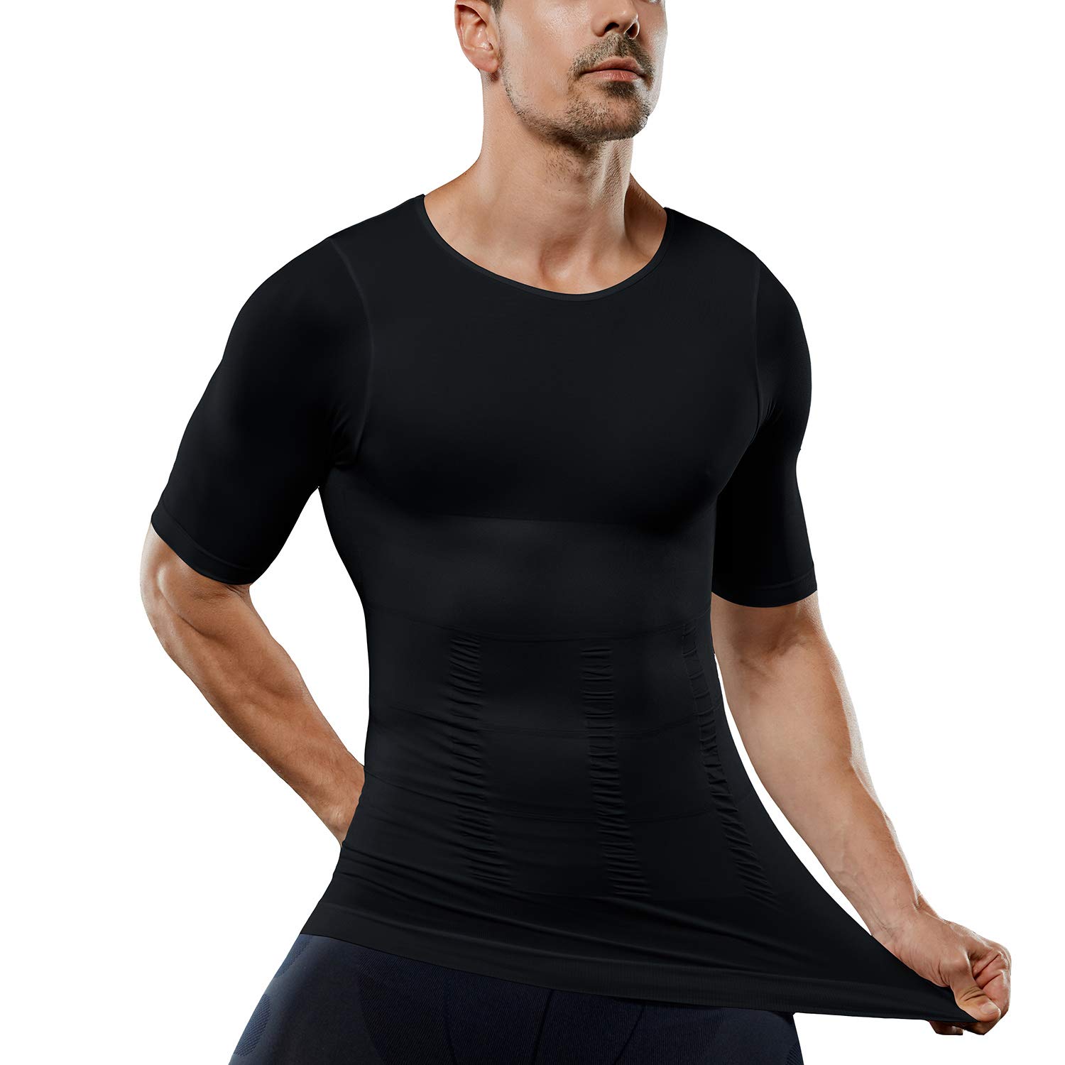 Generic Men's Compression Shirt Short Sleeve Tank Top Body Shaper Slimming T-Shirt Athletic Sports Base Layer Top Running Shaperwear (Black, L)