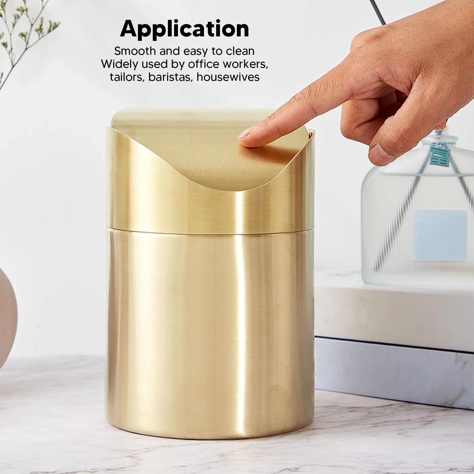 Topyond Mini Trash Can, Small Metal Garbage Bin,Gold Desktop Trash Can for Office Countertop, Stylish Design, Boat Trash Can