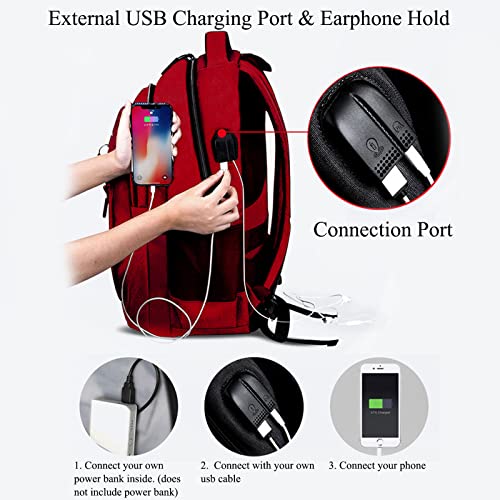 Vaupan Business Travel Laptop Backpack, Water Resistant College Computer Bag Gifts with USB Charging Port for Men & Women Fits 15.6 Inch Notebook (Deep Red)