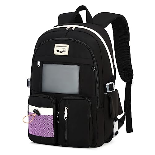 VIRTUREVI Girls Backpack for School Backapck for Teen Girls Waterproof School Bag BookBag for Girls Black