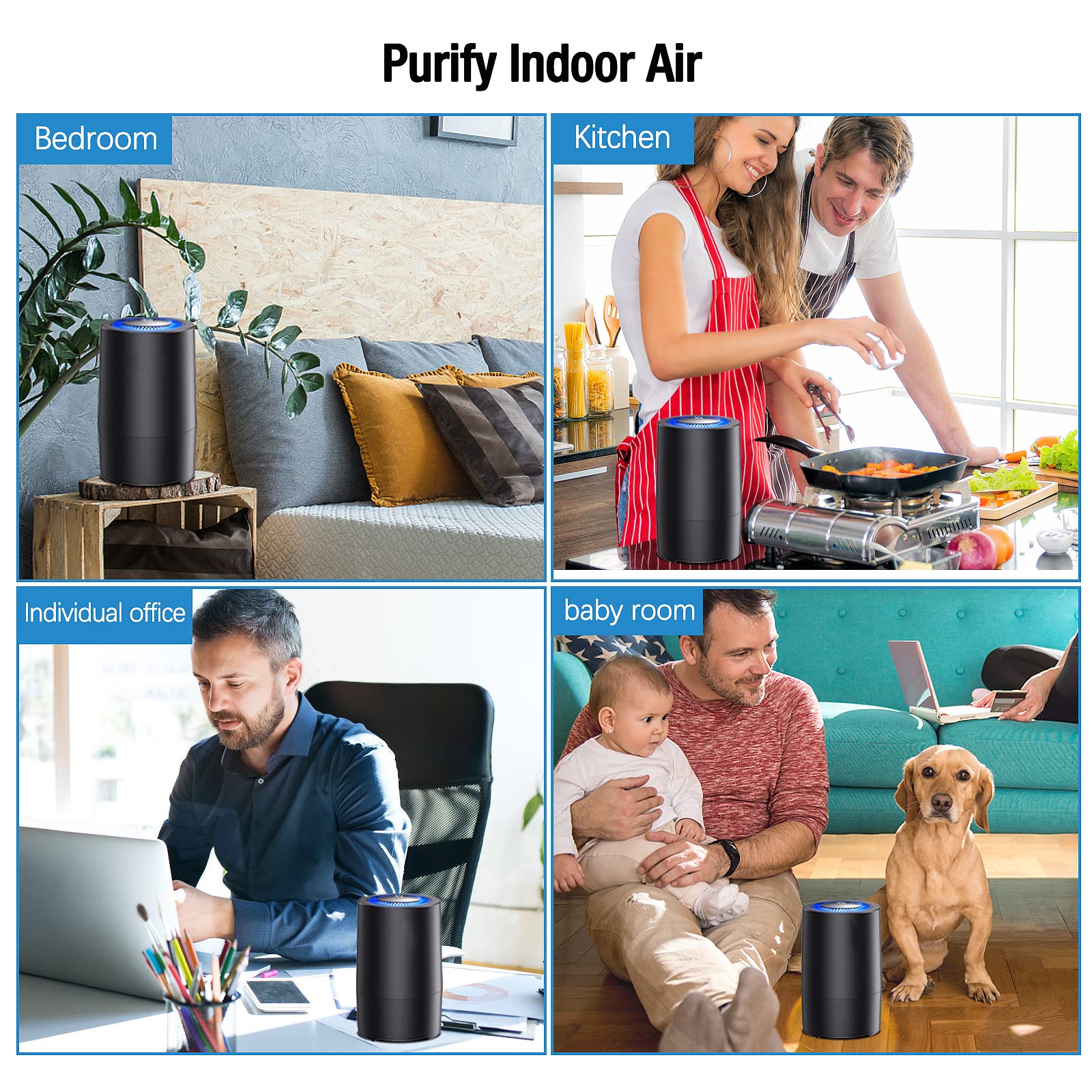 MELEDEN Air Purifier for Home with True HEPA Filters,Low Noise Portable Air Purifiers with Night Light,Desktop USB Air Cleaner