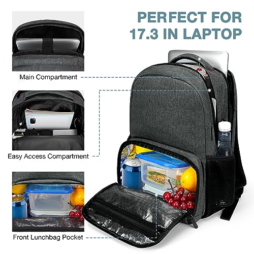 Ocraho Lunch Bag Backpack Insulated Cooler Lunch Box Backpack,Travel Laptop Backpack with USB Port for Women Men Fits 15.6 Inch Laptop (Gray-2)