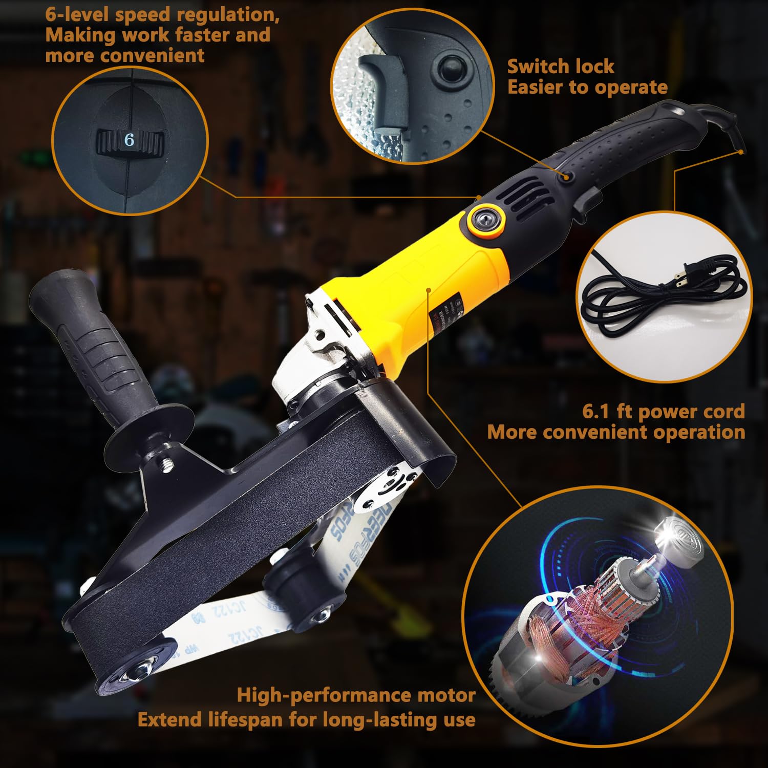 Pipe Tube Polisher Sander,850W Pipe Belt Sander with 6 Variable Speeds,Belt Sander Grinding Machine with Silicon Carbide Sanding Belts,Professional Polishing Tool for Burnishing Finishing Rust Removal