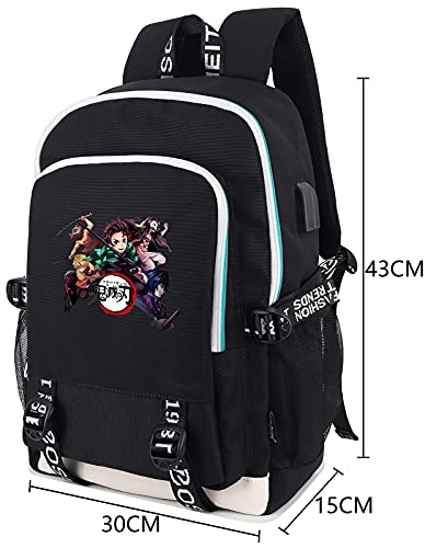 Roffatide Anime Demon Slayer Backpack for Boys Printed Schoolbag Laptop Rucksack with USB Charging Port & Headphone Port Black
