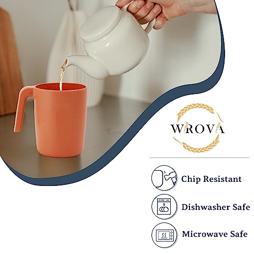 Wrova 16oz Wheat Straw Cups with handles set of 6-Plastic Cups Reusable-Unbreakable Wheat Straw Cups-Dishwasher Safe & Microwave Safe-Ideal Mugs for Tea,Coffee,Camping,RV-Vibrant Color