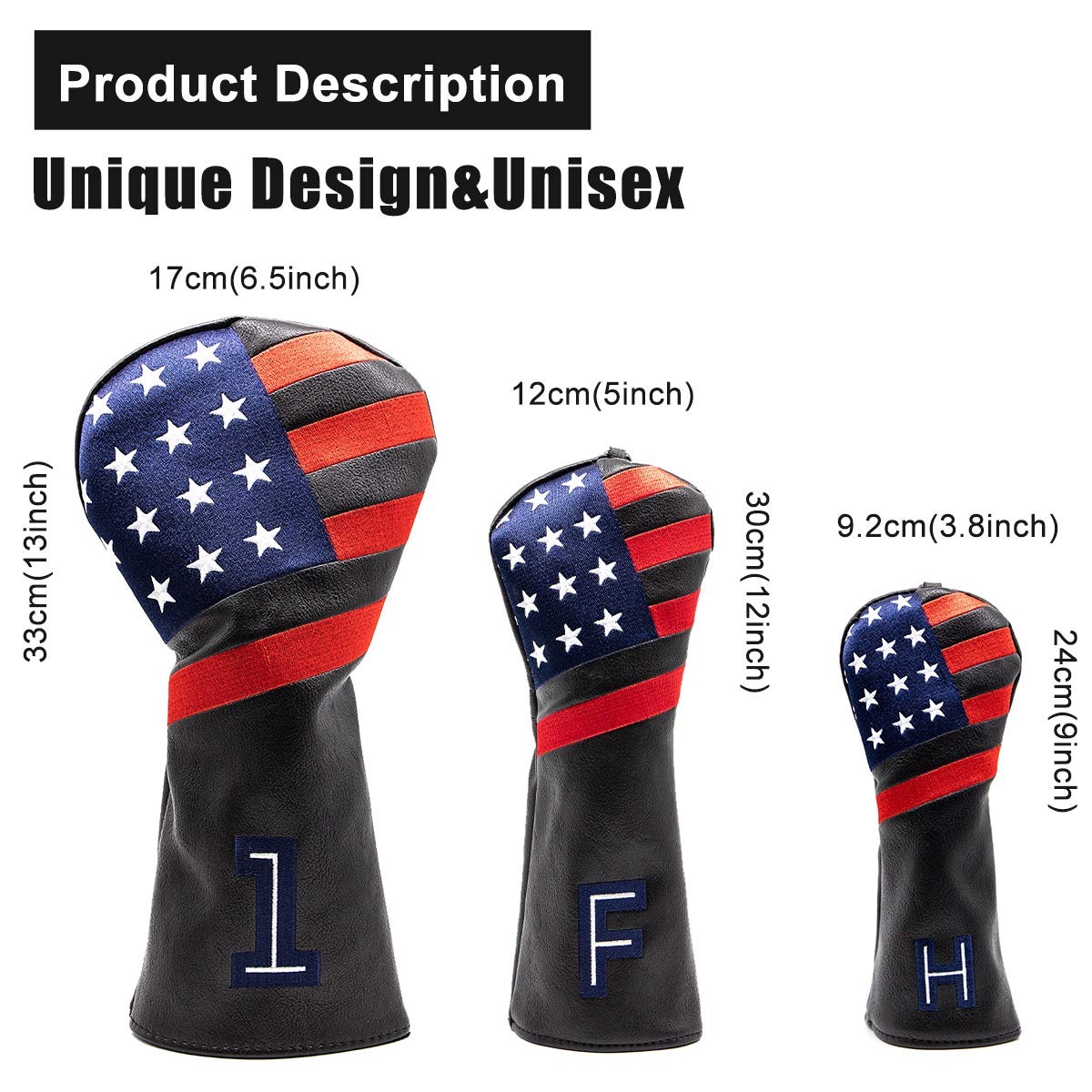 Golf Wood Head Covers Set USA American Flag Headcovers Stylish Driver/Hybird Golf Covers Golf Club Wood Head Covers