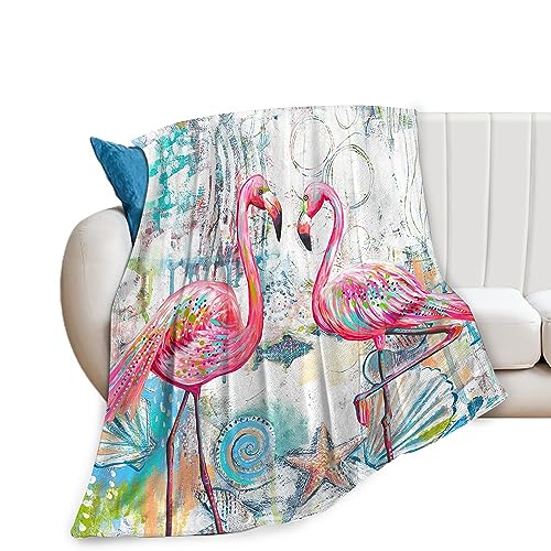 Pink Flamingo Throw Blanket Cozy Plush Flamingos Flannel Fleece Ultra Soft Blankets Lightweight Fuzzy Party Blanket Gifts for Girls Women Men Boys Bed Couch Sofa 60"x50"