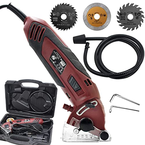 Multifunction Mini Circular Saw Machine Set, 400W High Powered Circular Saw Machine, Professional Compact Circular Saw with 3 Carbide Tipped Blade and Tool Box, for Cut Drywall,Tile, Metal