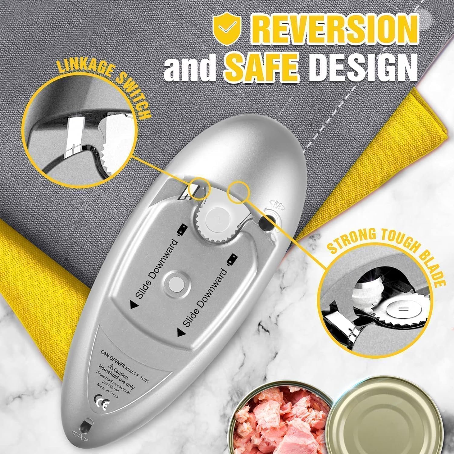 One Touch Electric Can Opener, Smooth Edge & Fits Almost All Can Sizes Automatic Can Opener, Kitchen Gadget Battery Operated Can Opener for Seniors with Arthritis, Silver