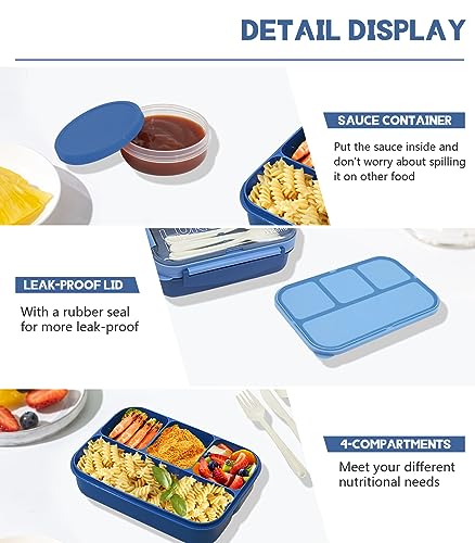 Luriseminger Bento Lunch Box, Snack Containers,Meal Prep Containers Kids/Toddle/Adults,Food Storage Containers for School, Work and Travel (4 compartment-blue)