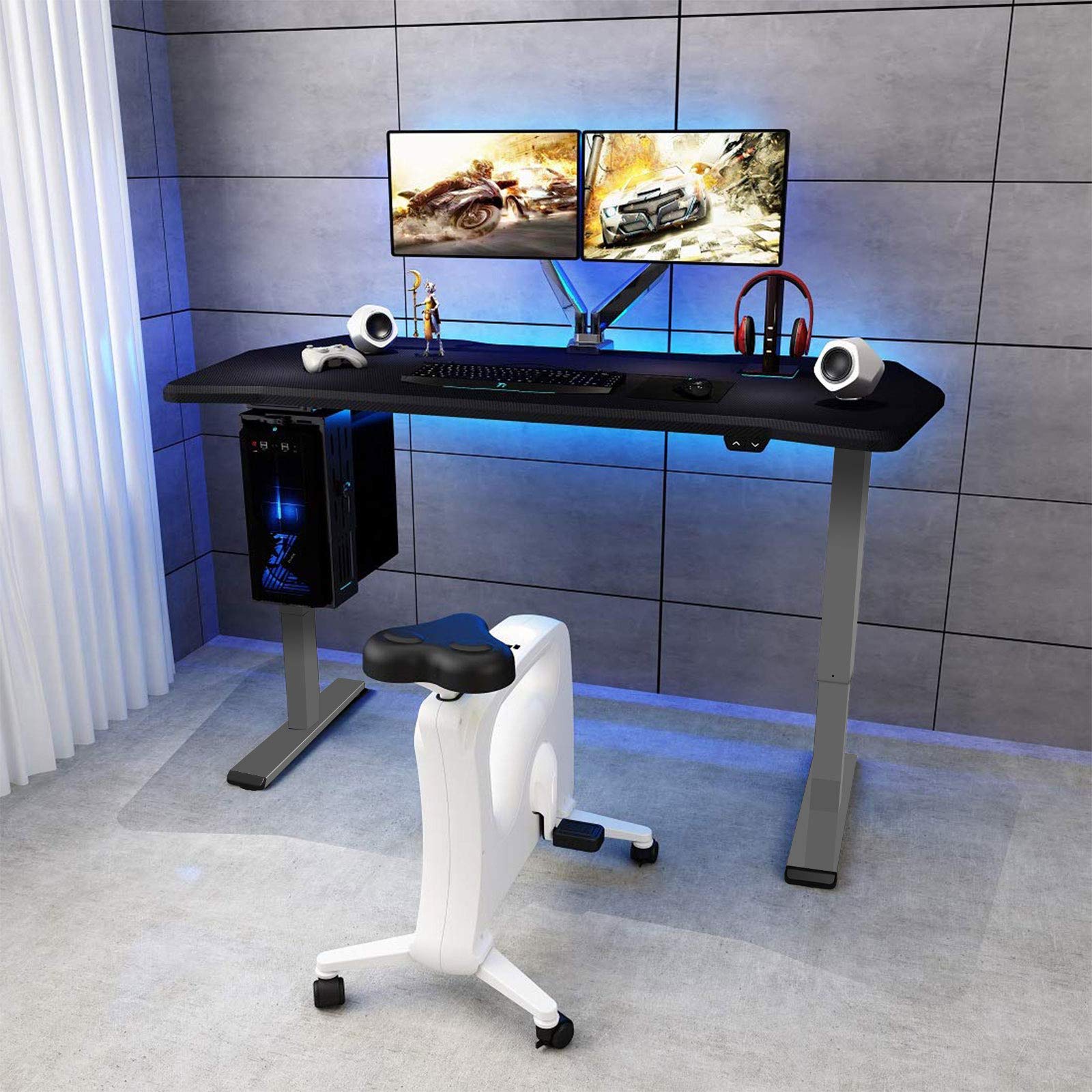 FLEXISPOT Height Adjustable PC Gaming Desk 55 x 27 Inches Computer Table for E-Sports Gamer Gray Frame with Game Top