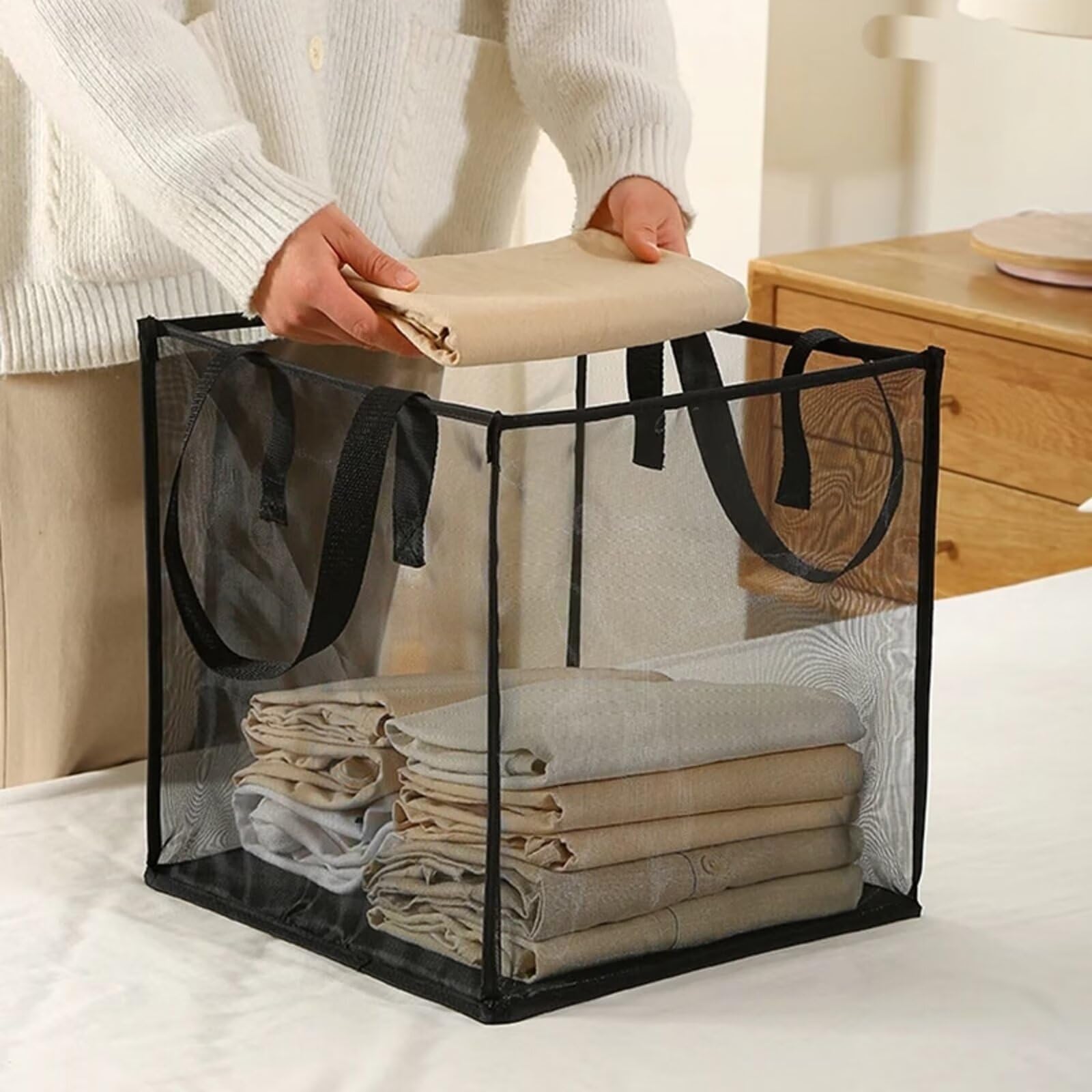 Typutomi 4 Pack Popup Laundry Hamper, Small Collapsible Mesh Laundry Baskets Dirty Clothes Basket with Handle Cube Storage Basket for Washing Storage,Toy Storage,Dorm and Travel(White,13 Inch)
