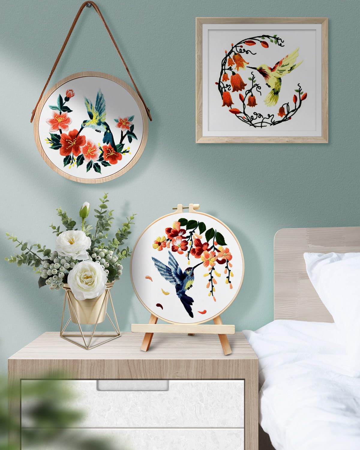 TINDTOP Hummingbird and Flower Embroidery Kit for Adults