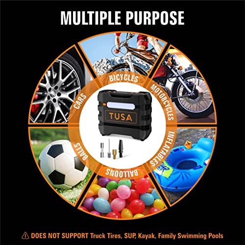 TUSA Tire Inflator Portable Air Compressor for Car - Air Pump Works continuously for up to 30 Minutes (up to 150 PSI with Emergency LED Light)