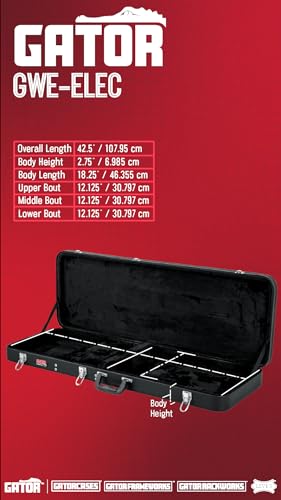 Gator Cases Hard-Shell Wood Case for Standard Electric Guitars; Fits Fender Stratocaster/Telecaster, & More (GWE-ELECTRIC), Black
