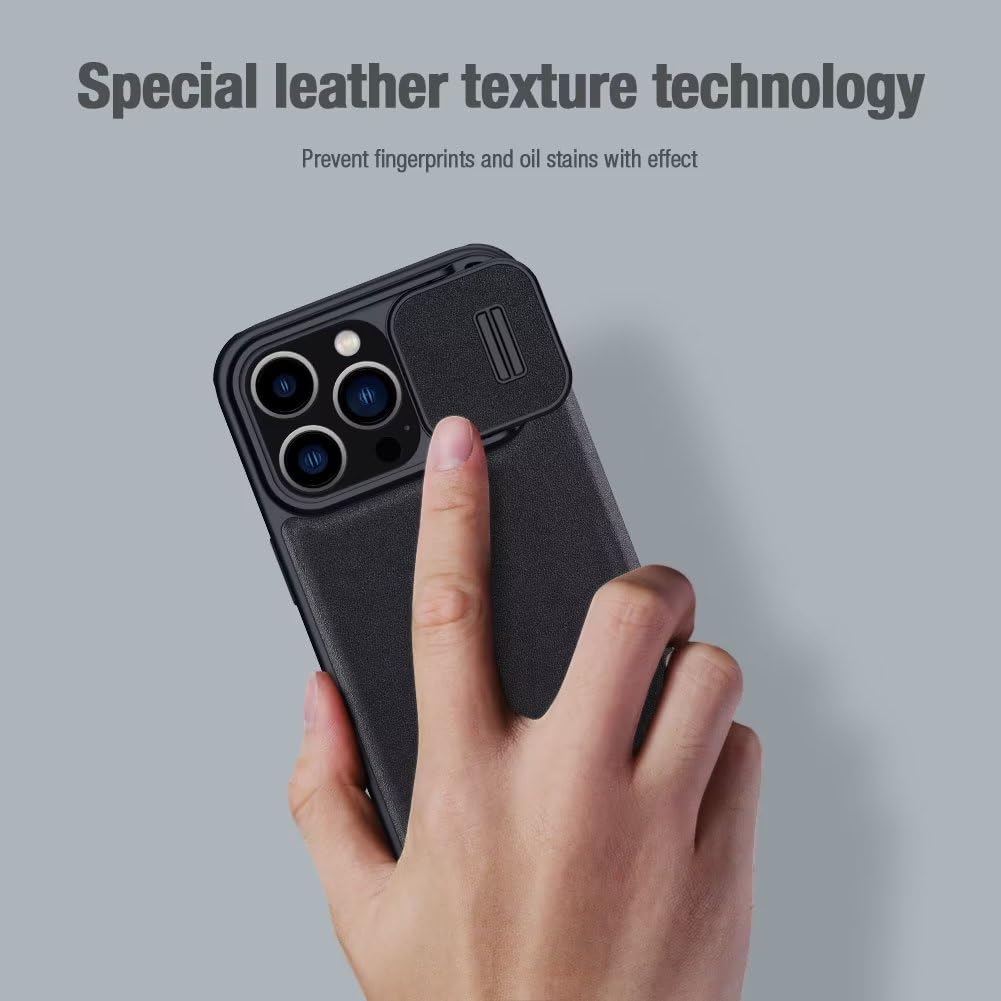 GOOVEN Flip leather case for iPhone 15 Pro Max [Compatible with Magsafe] Sliding camera cover Built-in card slot Impact-resistant slim business folio case，Green