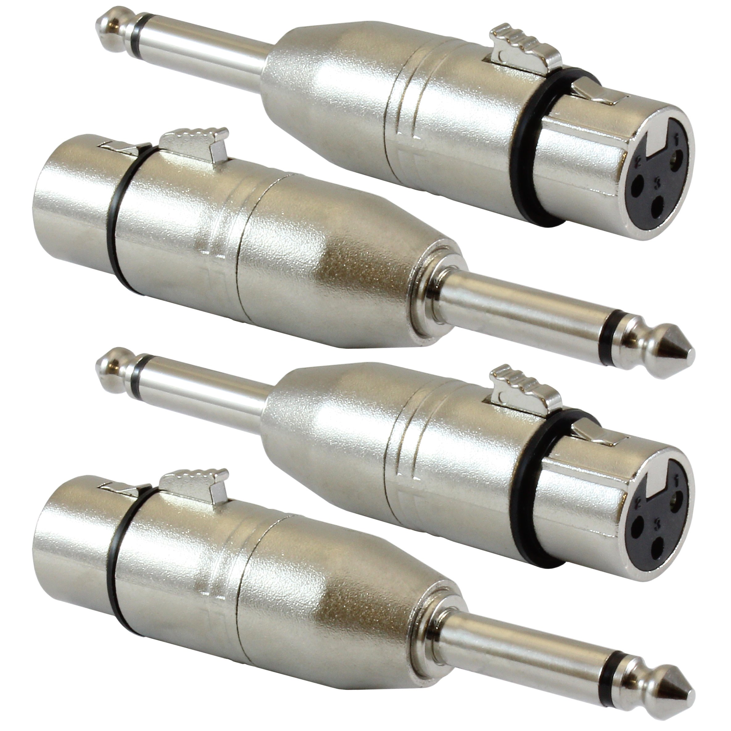 GLS Audio XLR Female to 1/4" Male TS Adapter Gender Changer - XLR-F to 6.3mm Mono Coupler Adapters - 4 PACK