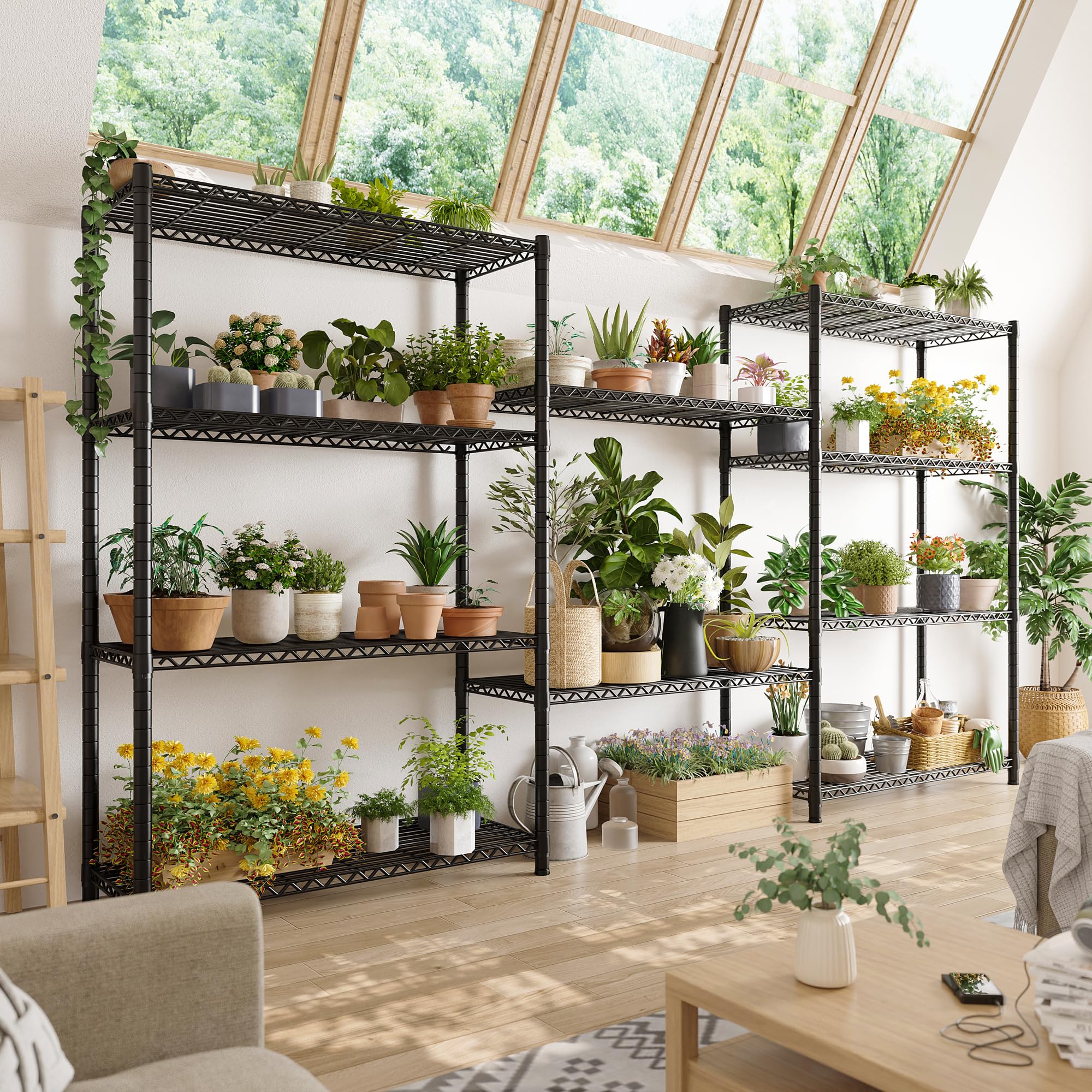 REIBII 72''W Wire Shelving Loads 2100LBS,5 Tier Metal Shelving with Adjustable Storage Shelves 36''W Garage Shelving Heavy Duty with Wheels Metal Shelves for Storage Rack 2PC,76''HX36''WX16''D