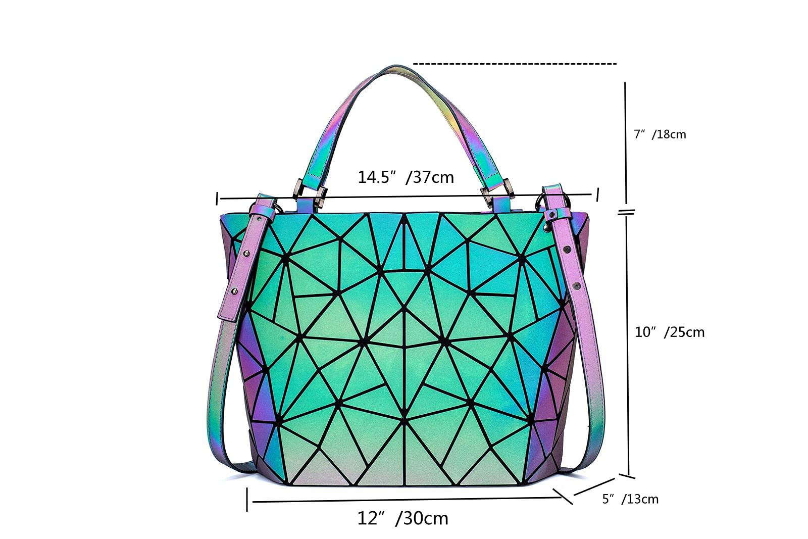 Geometric Luminous Purses and Handbags Holographic Reflective Crossbody Bag Irredescent Flash Rainbow Tote B3 (Rainbow)